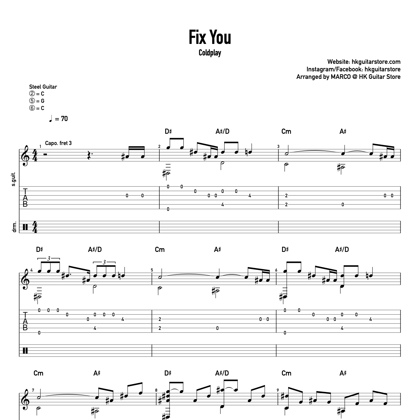 Fix You - Coldplay - hkguitarstore.com